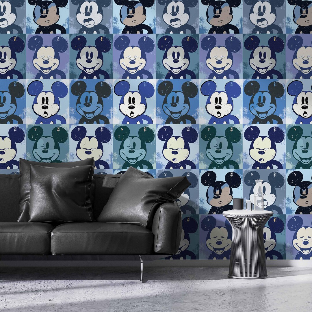 Vintage Mickey Wallpaper Blue Color Mickey Wall Decal Pop Art Wall ...