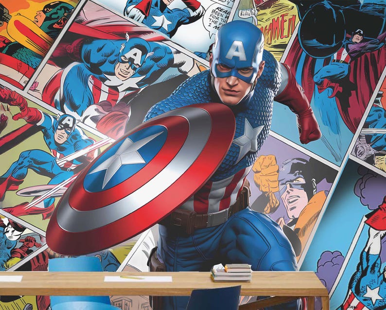 Comic Captain America Wall Decal Superheroes Wall Sticker Avengers Wall ...