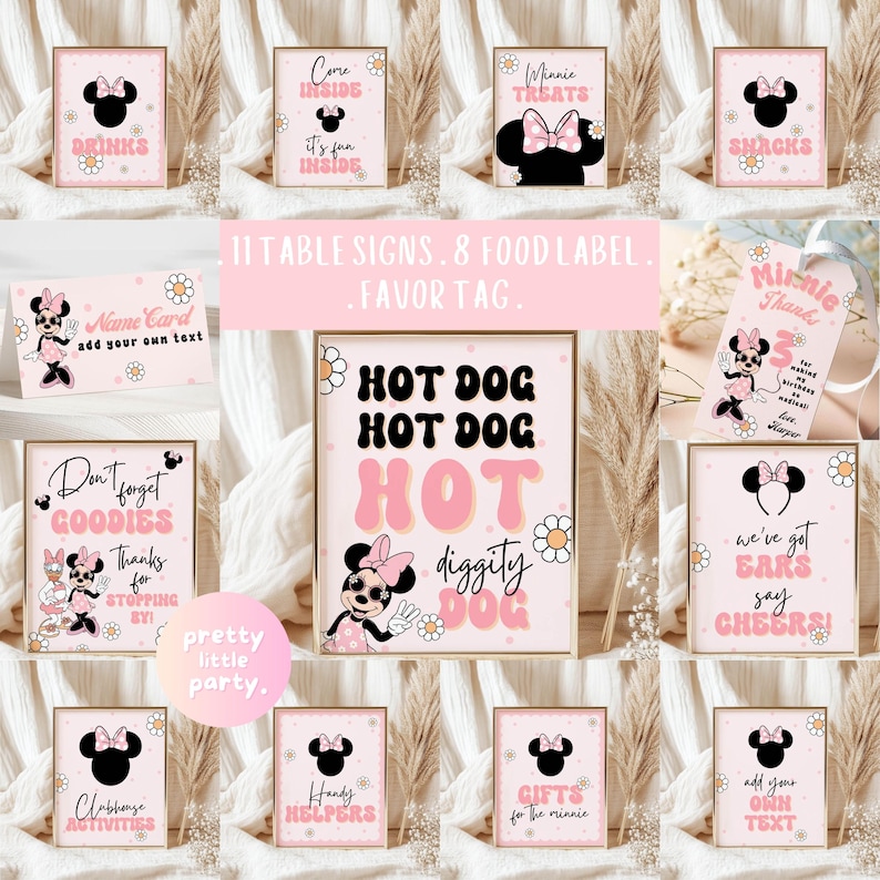 Finger THREE Minnie Mouse Birthday Party Table Sign, Food Labels, Favor ...