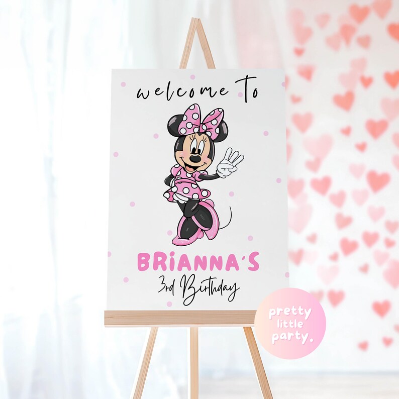 3rd Minnie Mouse Birthday Party Welcome Sign | Modern Minimal Minnie ...