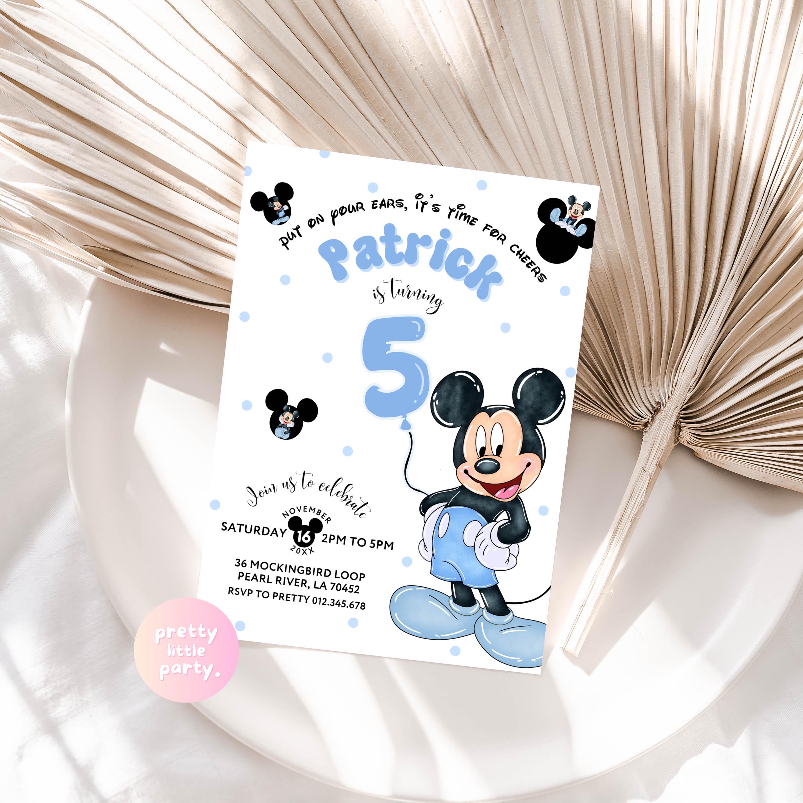 Turns FIVE Mickey Mouse Birthday Party Invitation | 5th Watercolor ...