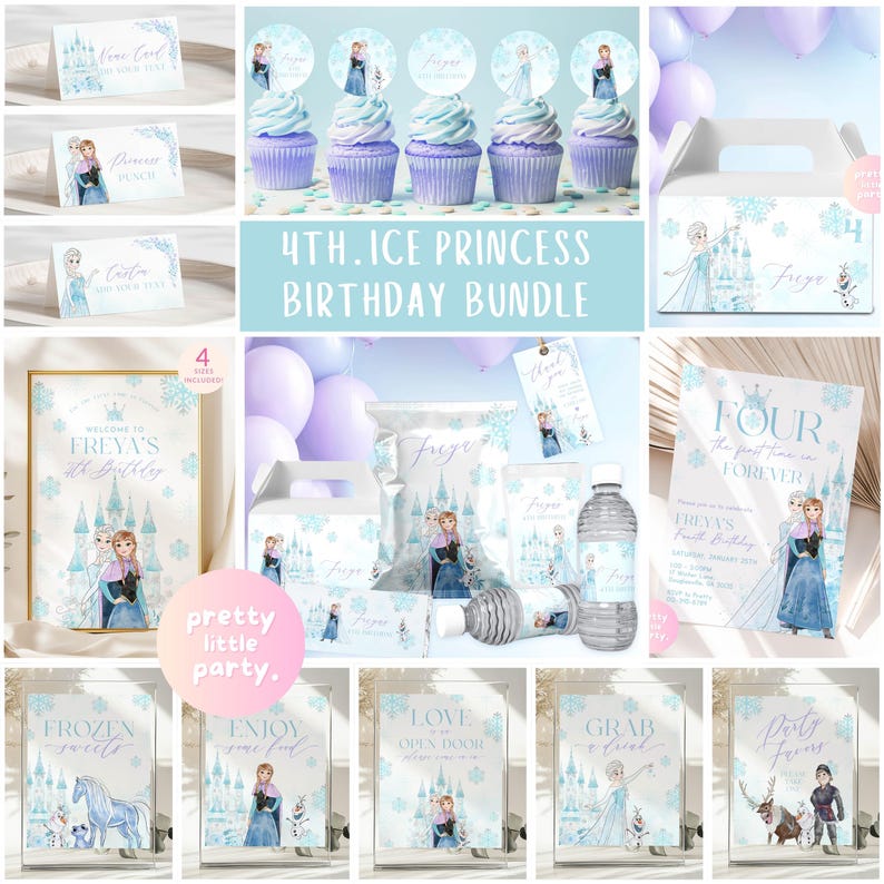 Editable Ice Snow Winter Princess Party Table Sign | Frozen Birthday ...