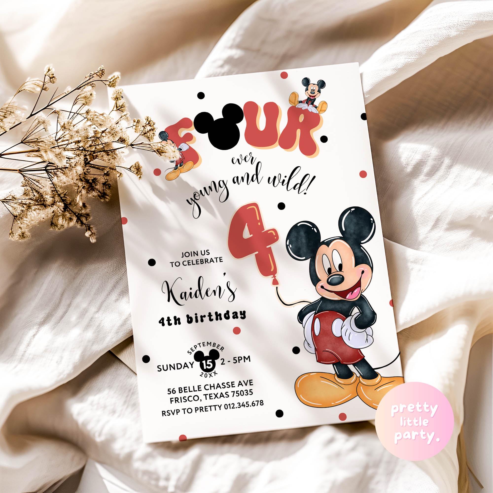 FOUR Ever Young & Wild Mickey Mouse Birthday Party Invitation | 4th ...