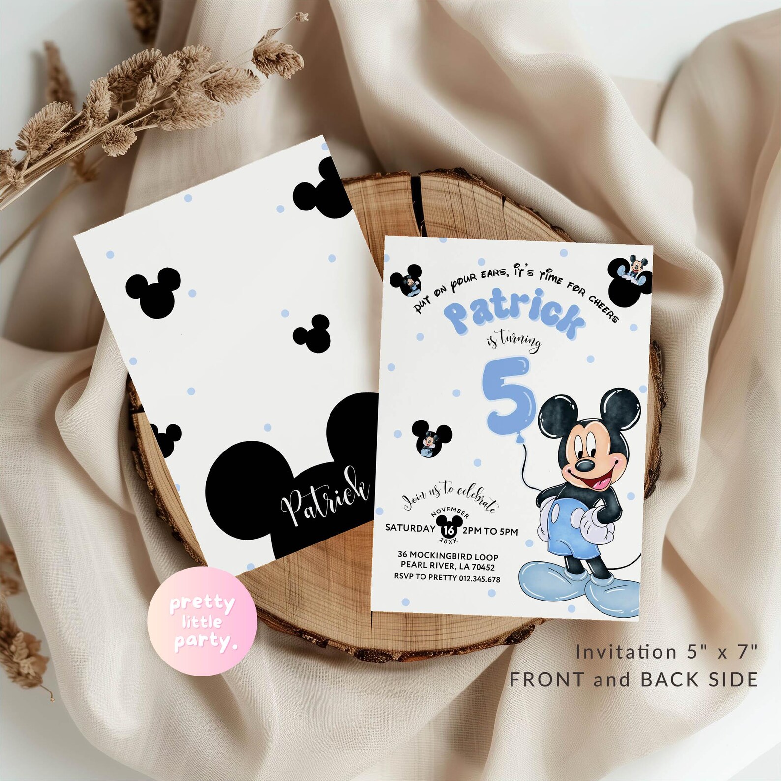 Turns FIVE Mickey Mouse Birthday Party Invitation | 5th Watercolor ...
