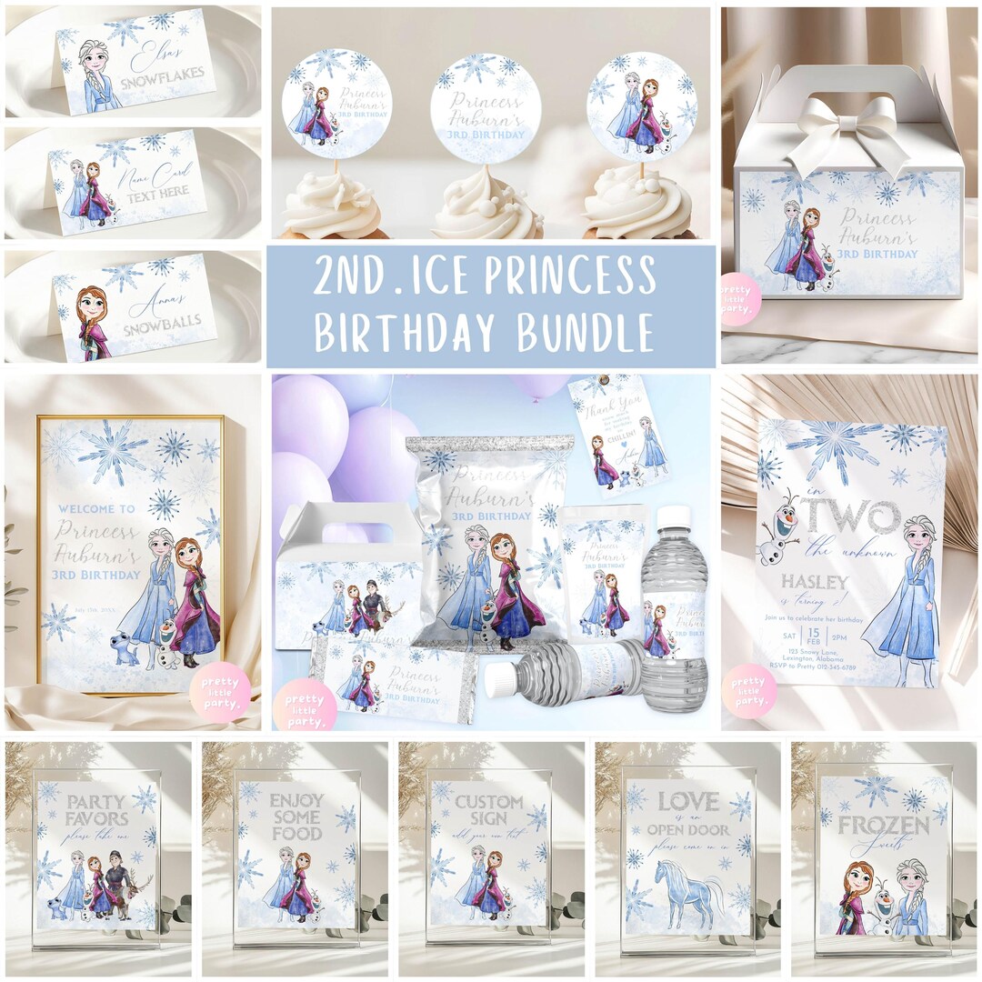 In TWO the Unknown Frozen Birthday Party BUNDLE | 2nd Ice Snow Winter Princess Invite Party ...