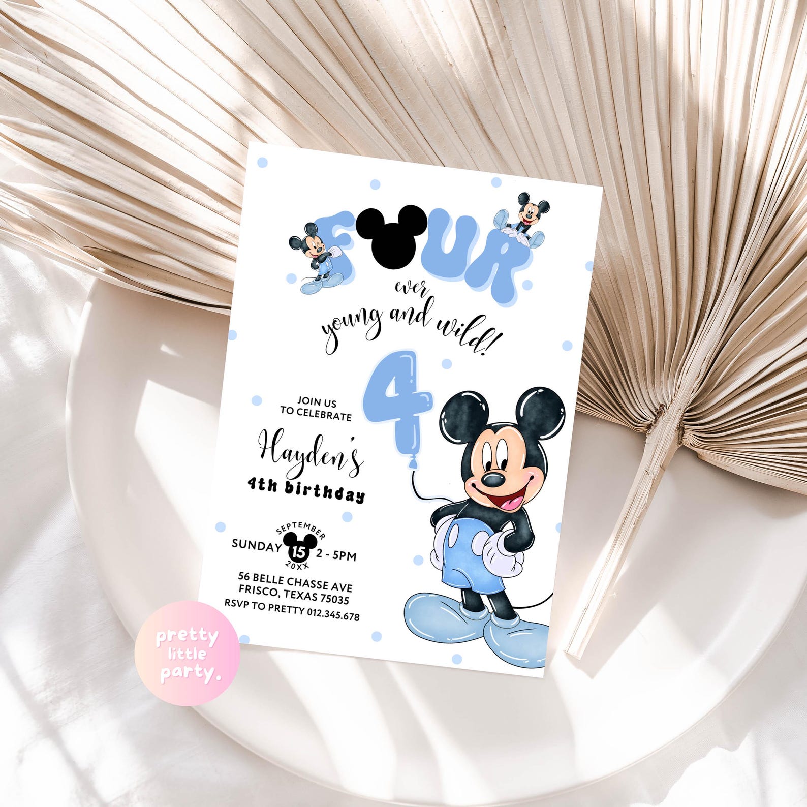 FOUR Ever Young & Wild Mickey Mouse Birthday Party Invitation | 4th ...