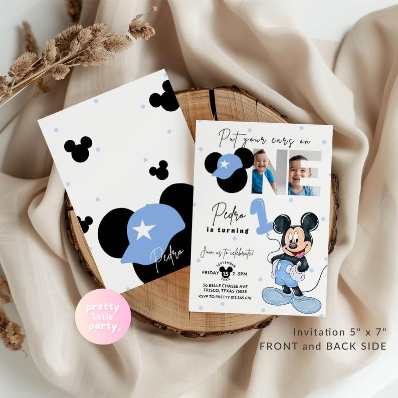 Turns ONE Mickey Mouse Birthday Party Invitation With Photo | 1st ...