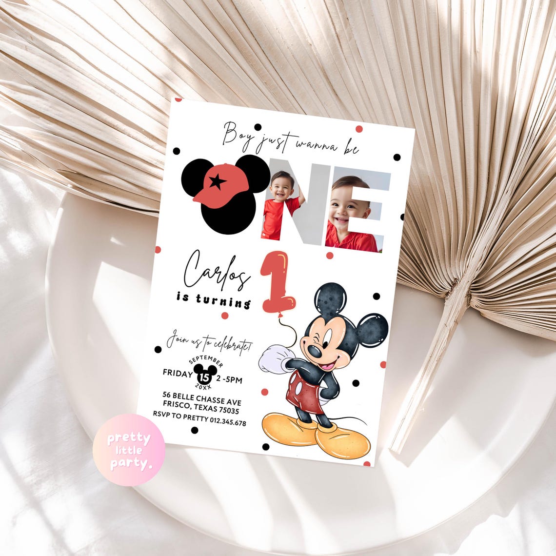 Turns ONE Mickey Mouse Birthday Party Invitation With Photo | 1st ...