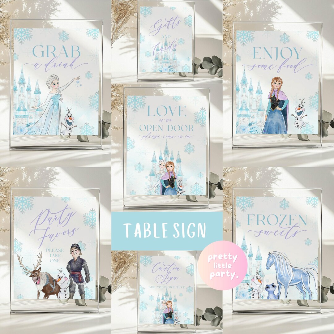 Editable Ice Snow Winter Princess Party Table Sign | Frozen Birthday ...