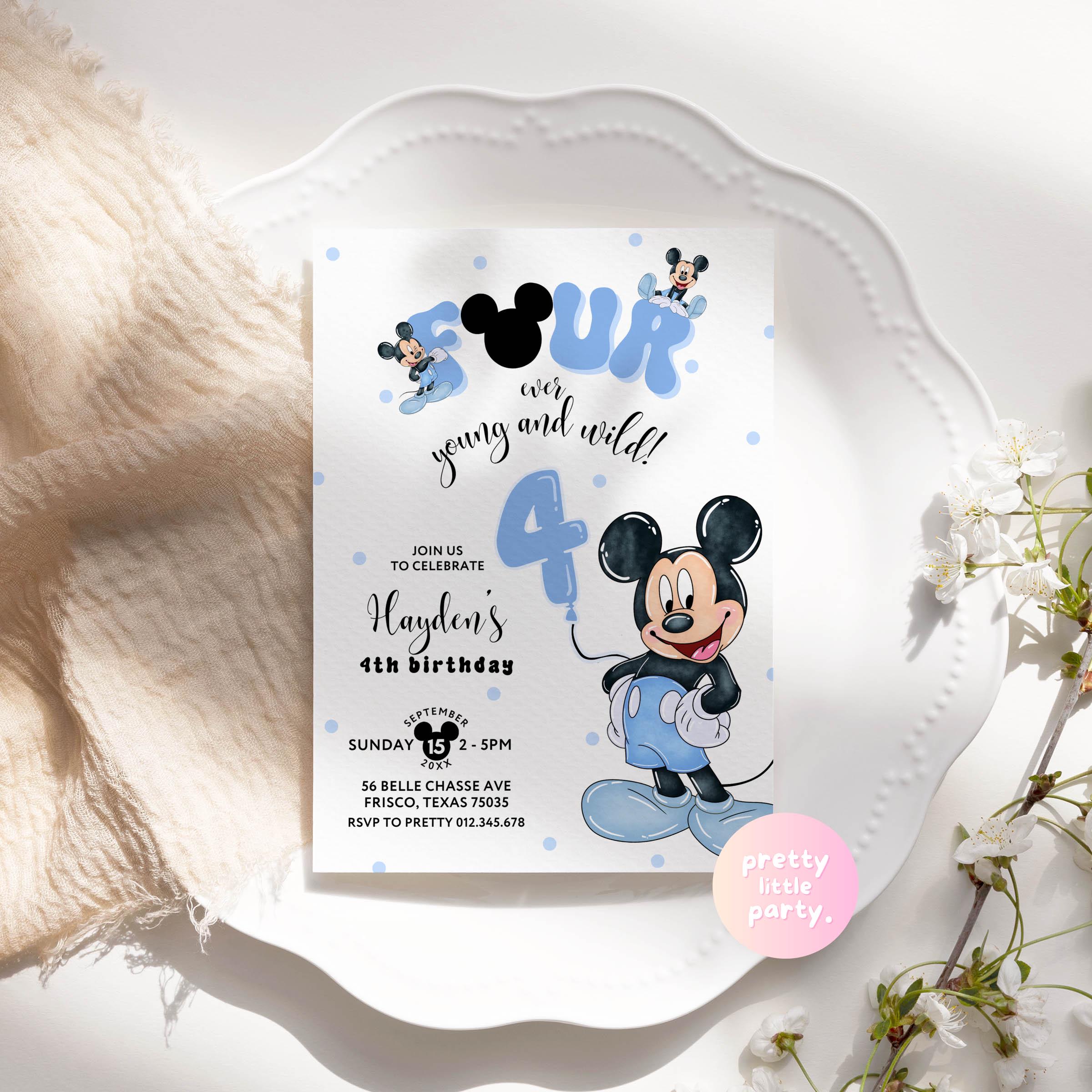 FOUR Ever Young & Wild Mickey Mouse Birthday Party Invitation | 4th ...