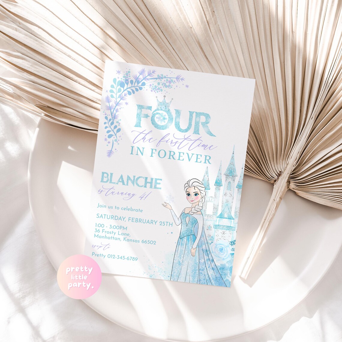 FOUR for the First Time in Forever Frozen Birthday Party Invitation | Editable Ice Snow Winter ...
