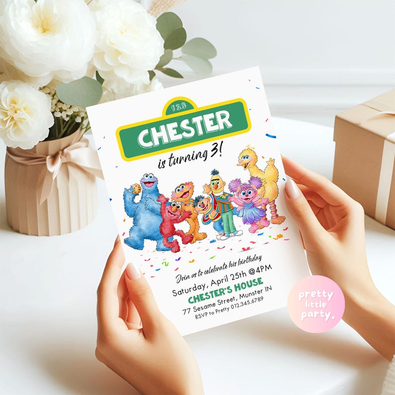 Any Age Watercolor Sesame Street Birthday Invitation | Boy Girl Fun ...