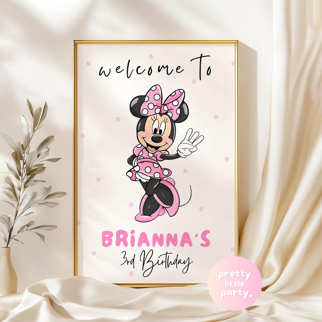 3rd Minnie Mouse Birthday Party Welcome Sign | Modern Minimal Minnie ...