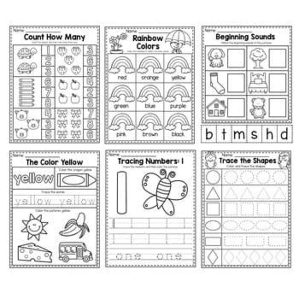 Preschool Worksheet, Homeschool Pack, Preschool Learning Pack - Etsy