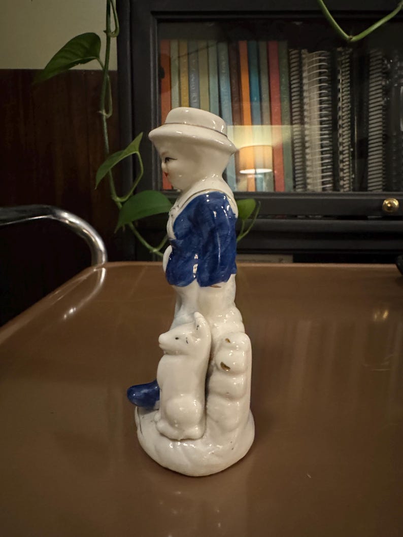 Vintage Porcelain Figurine - Sailor Boy With Dogs - Hand-painted Blue ...