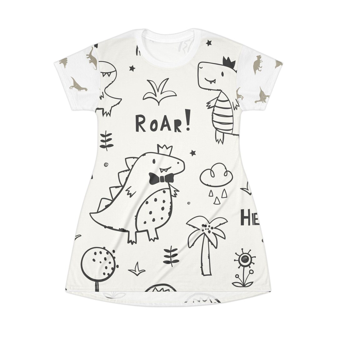 Dino Adventure T-shirt Dress, Cute Kids Fashion, Playful Summer Outfit ...