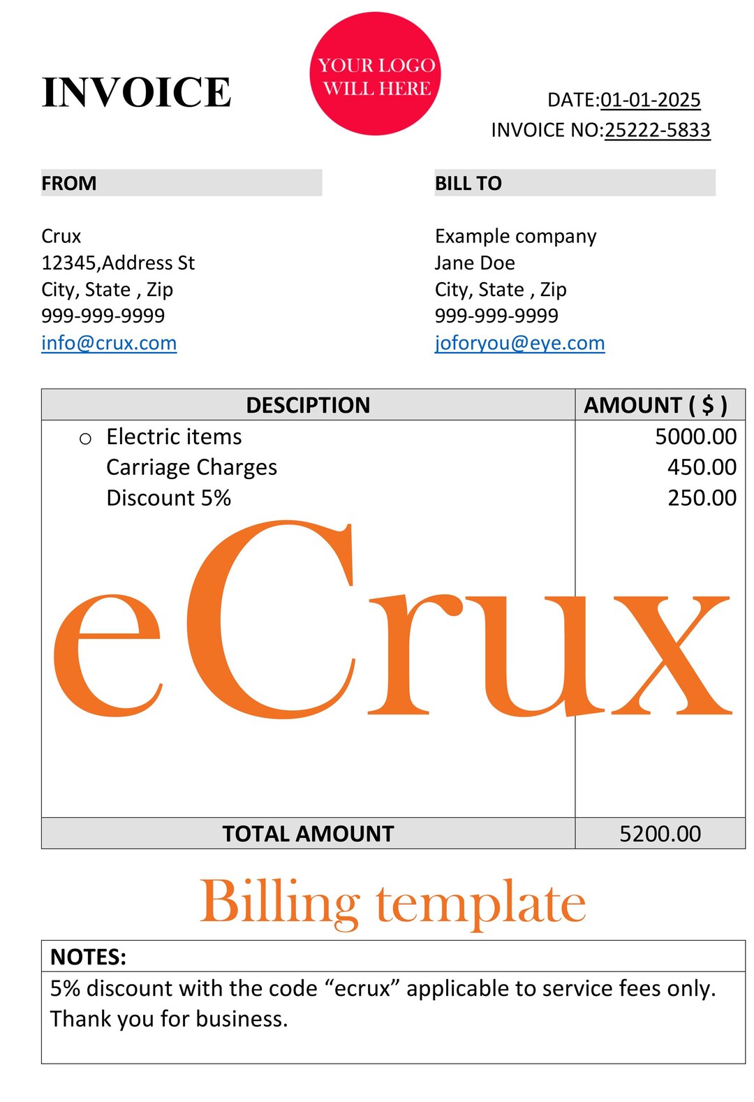 Minimalist Invoice Template Word, Small Business Invoice Editable ...