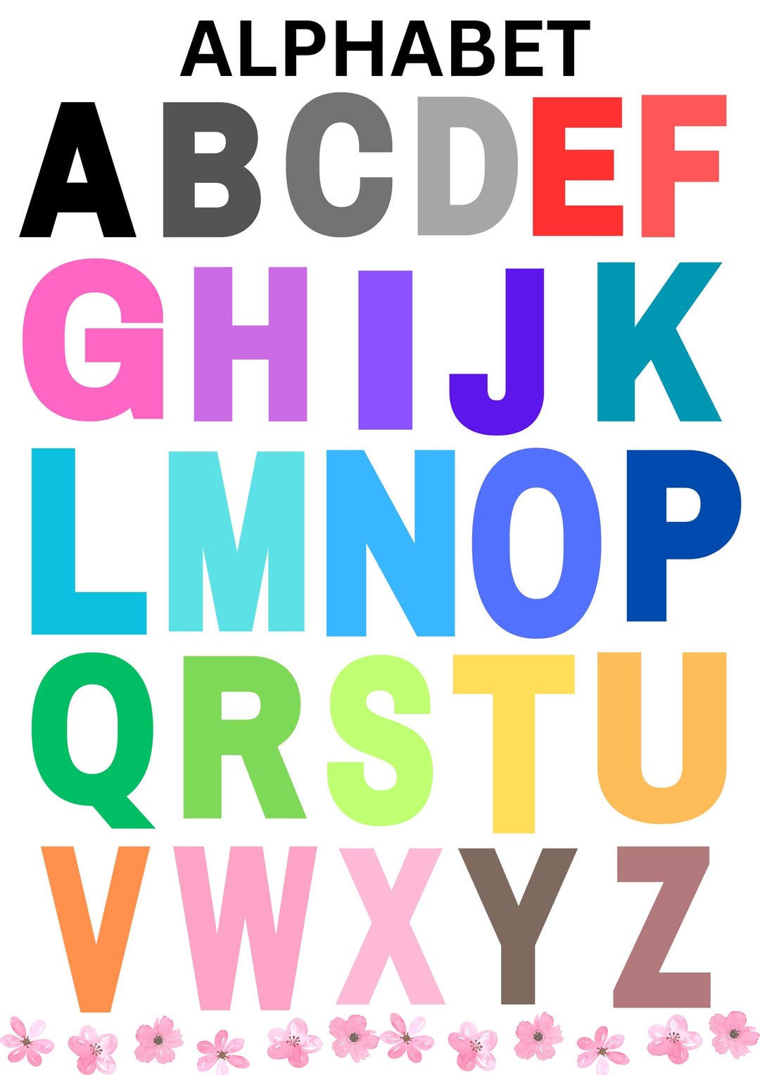 Alphabet Pastel Poster, ABC Colorful/black, Playroom Wall Decor ...