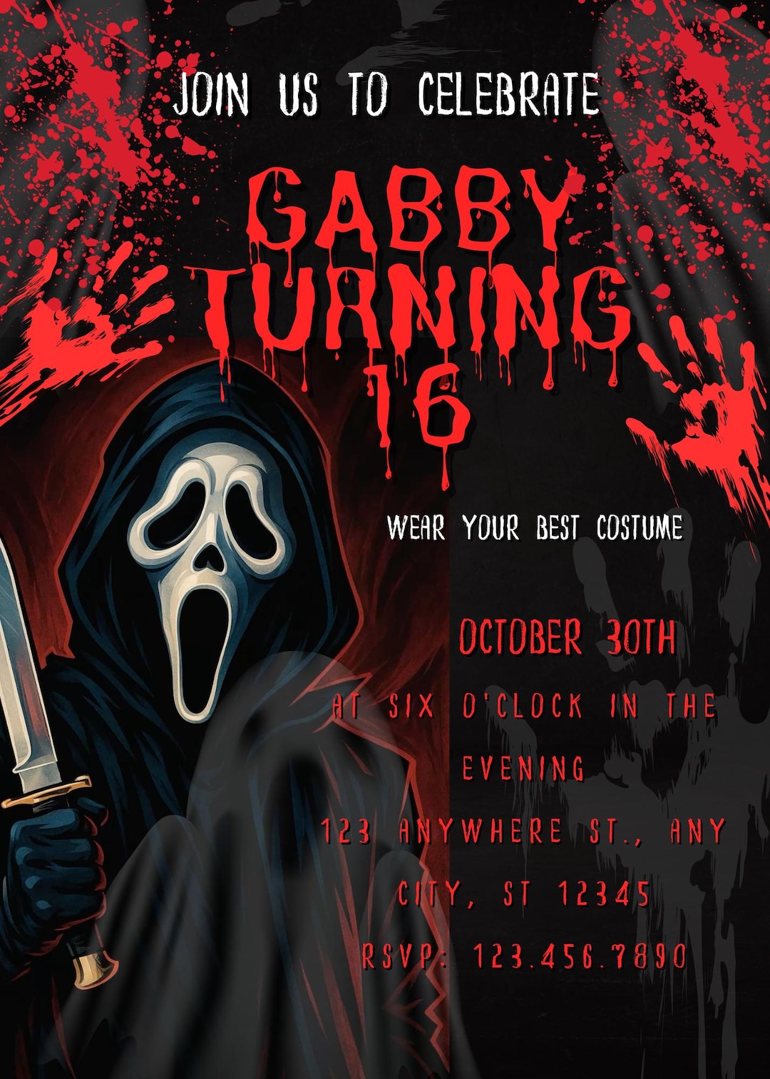 Ghost Face Scream Birthday Digital Invitation | Instant Download - Etsy