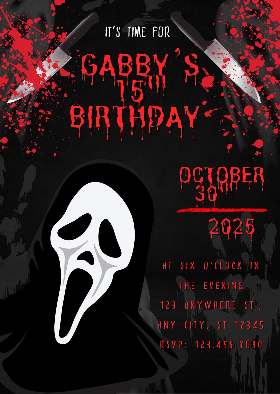 Scream/ghostface Birthday Party Invite | Instant Download - Etsy