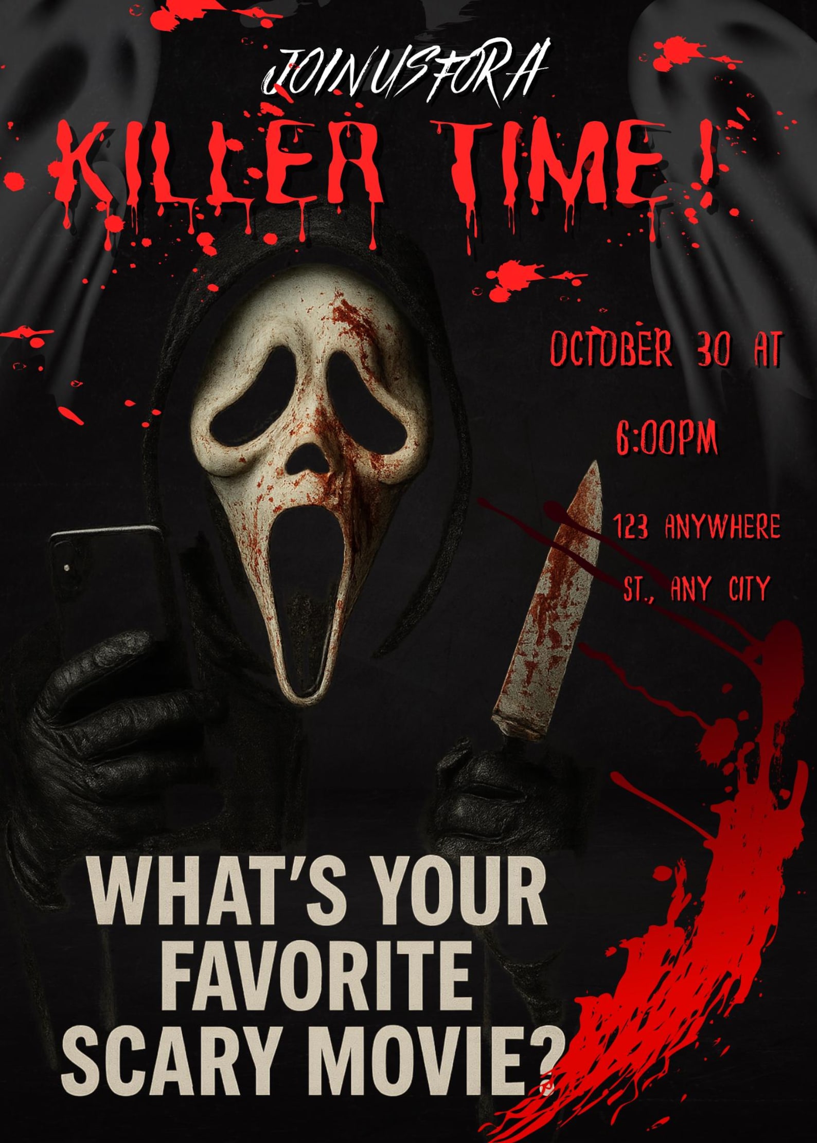 Scream Ghostface Theme Digital Party Invitation - Etsy