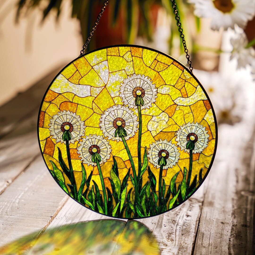 Dandelion Field Glass Art Suncatcher Stained Glass Window Hanging Gift ...