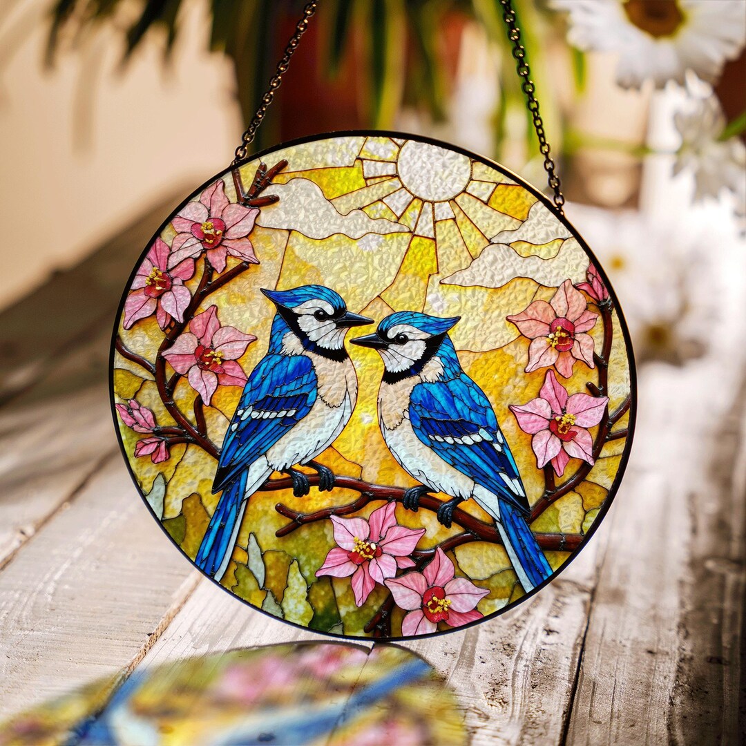 Blue Jay Lovers Stained Glass Suncatcher Window Hanging Bird Art Gift for Mom or Birdwatcher - Etsy