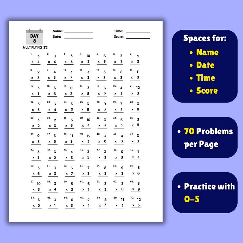 Math Timed Tests Worksheets - Multiplication - Instant Download ...