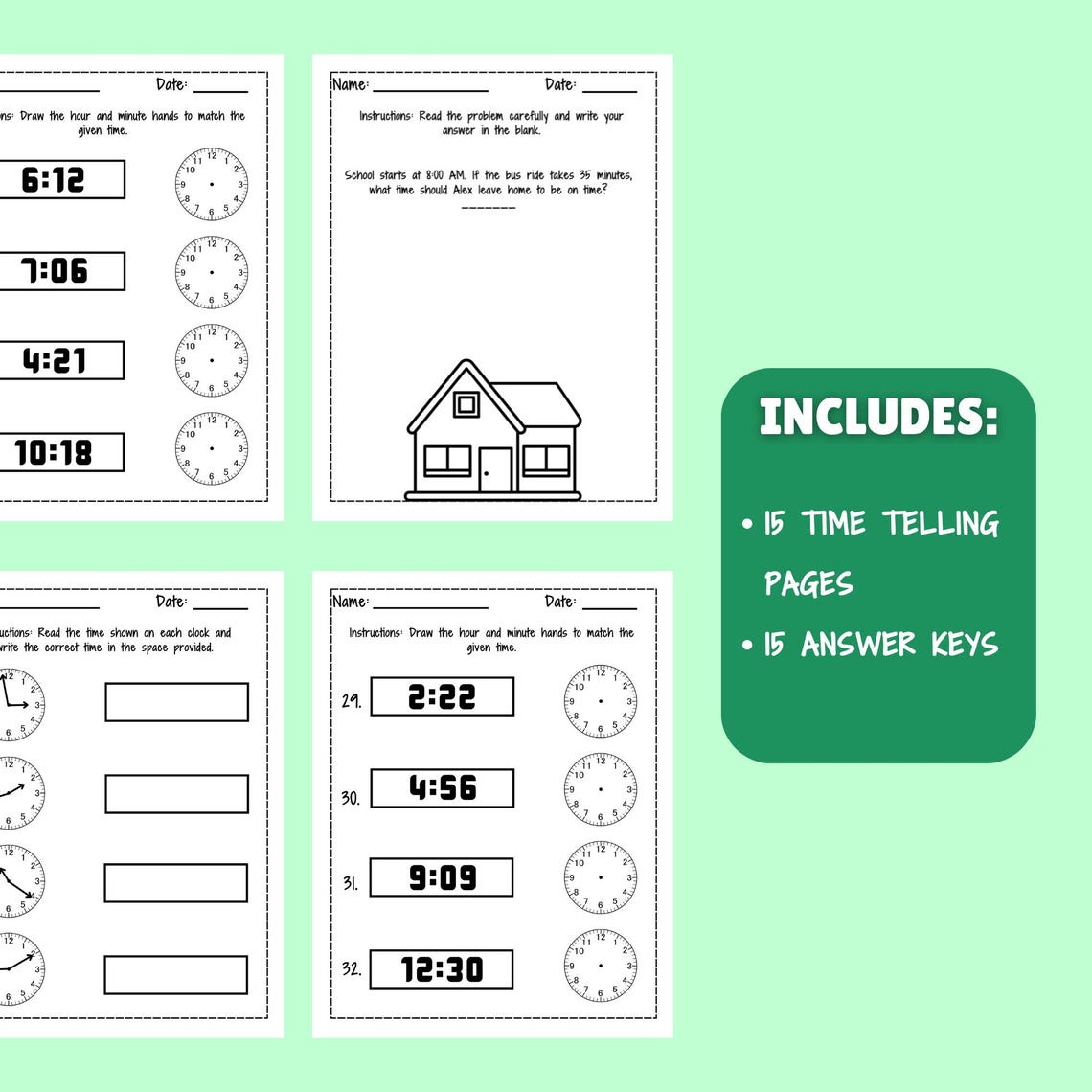 Printable Learning to Tell Time Worksheet – Clock Practice Activities ...