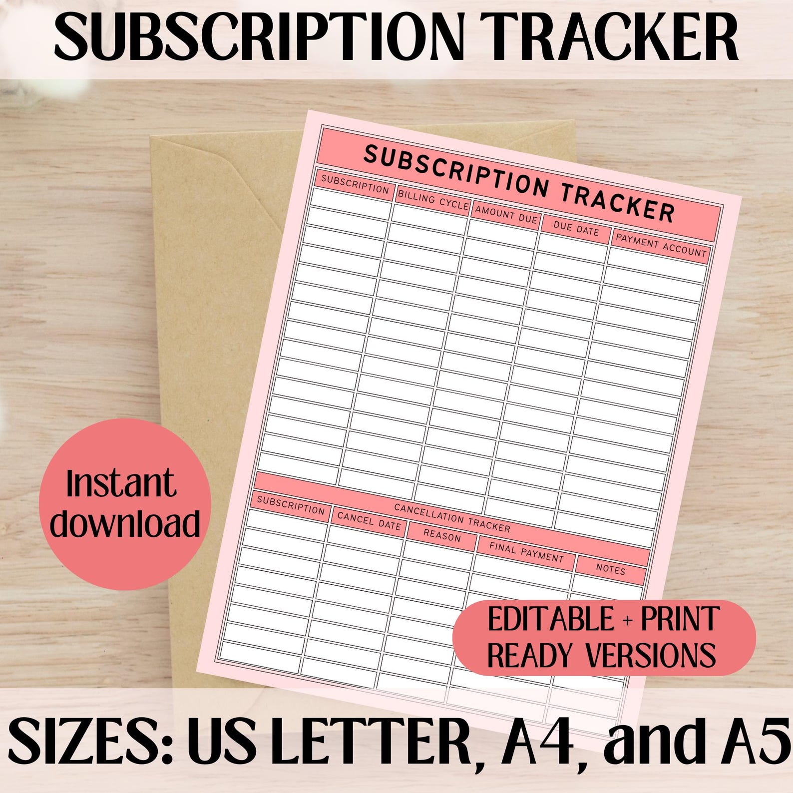 Subscription Tracker Printable | Membership Log | Budget Planner ...