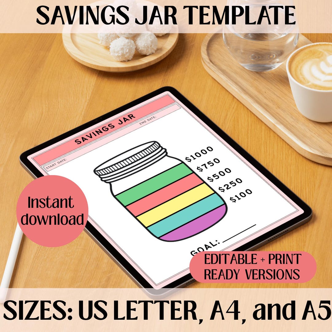 Editable Mason Jar Savings Tracker | Printable Savings Log | Money Goal ...
