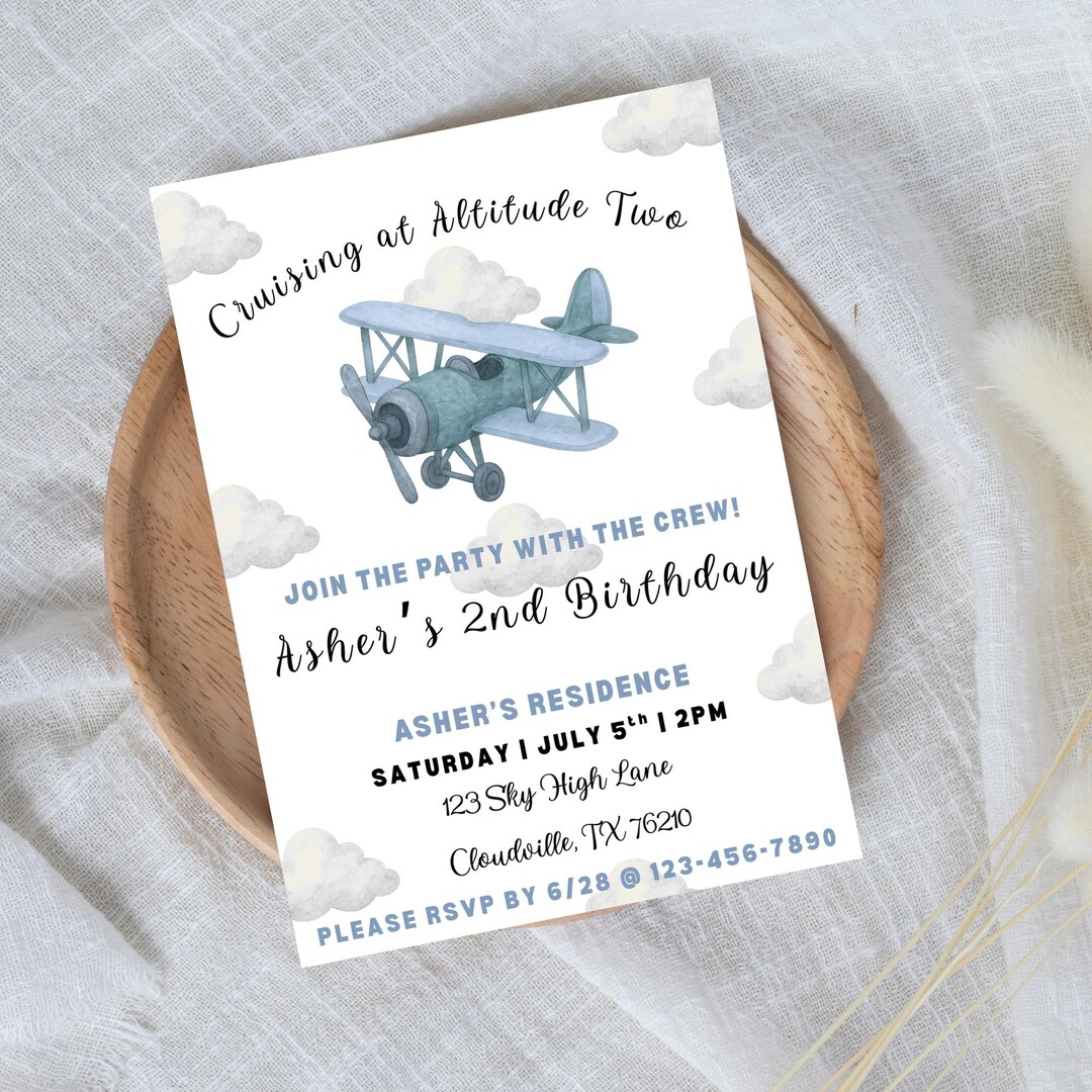 Editable Airplane Birthday Invitation | 2nd Birthday Party Template ...