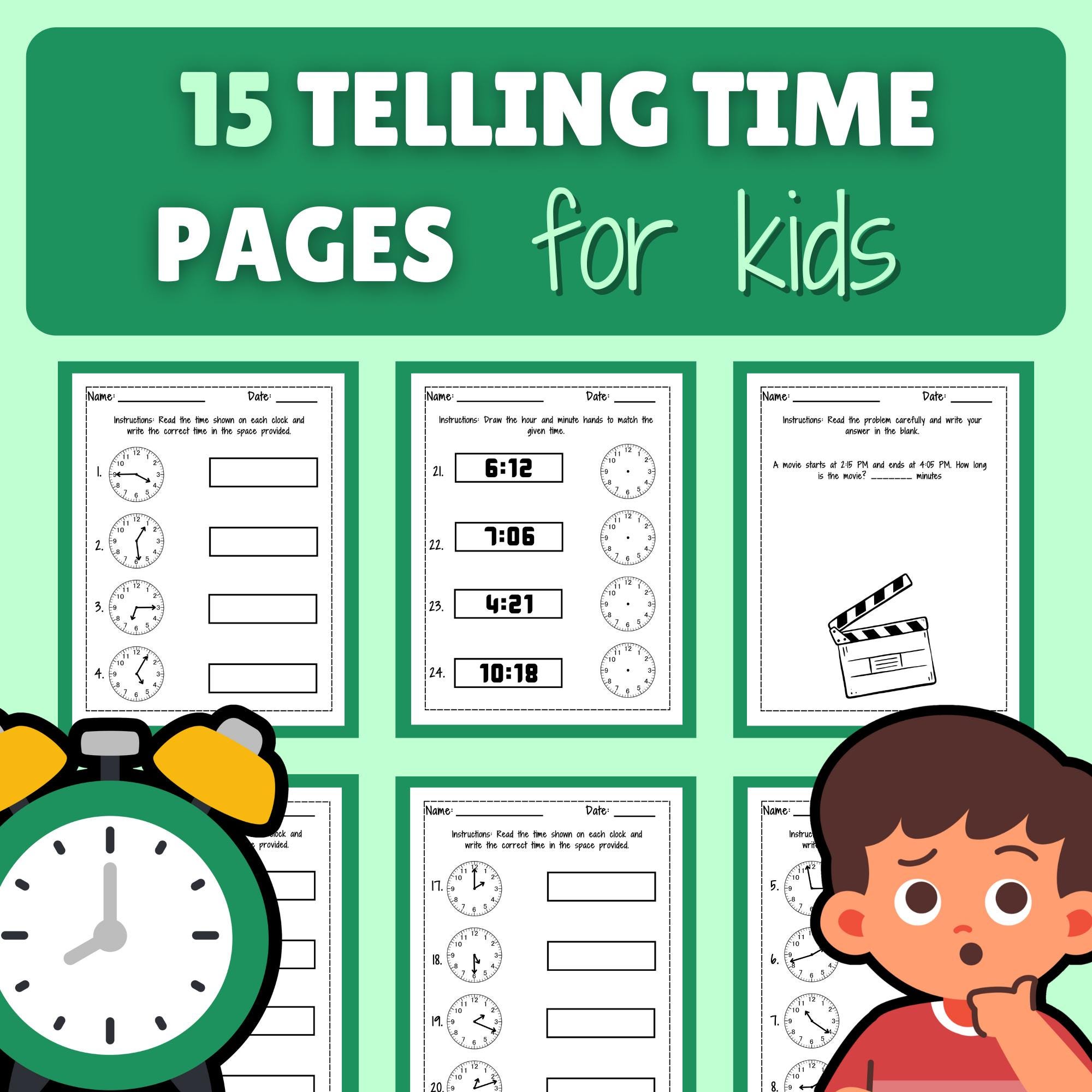 Printable Learning to Tell Time Worksheet – Clock Practice Activities ...