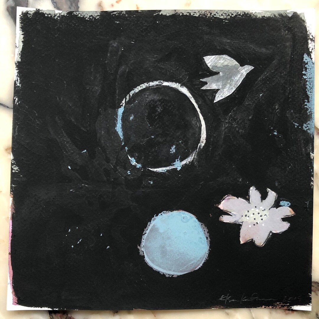 Full Moon Sky - Drawing/painting on Watercolor Paper - Etsy