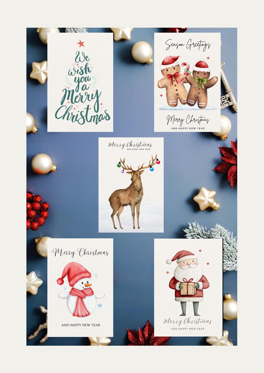Printable and Editable Christmas Cards (5 Designs) - Etsy