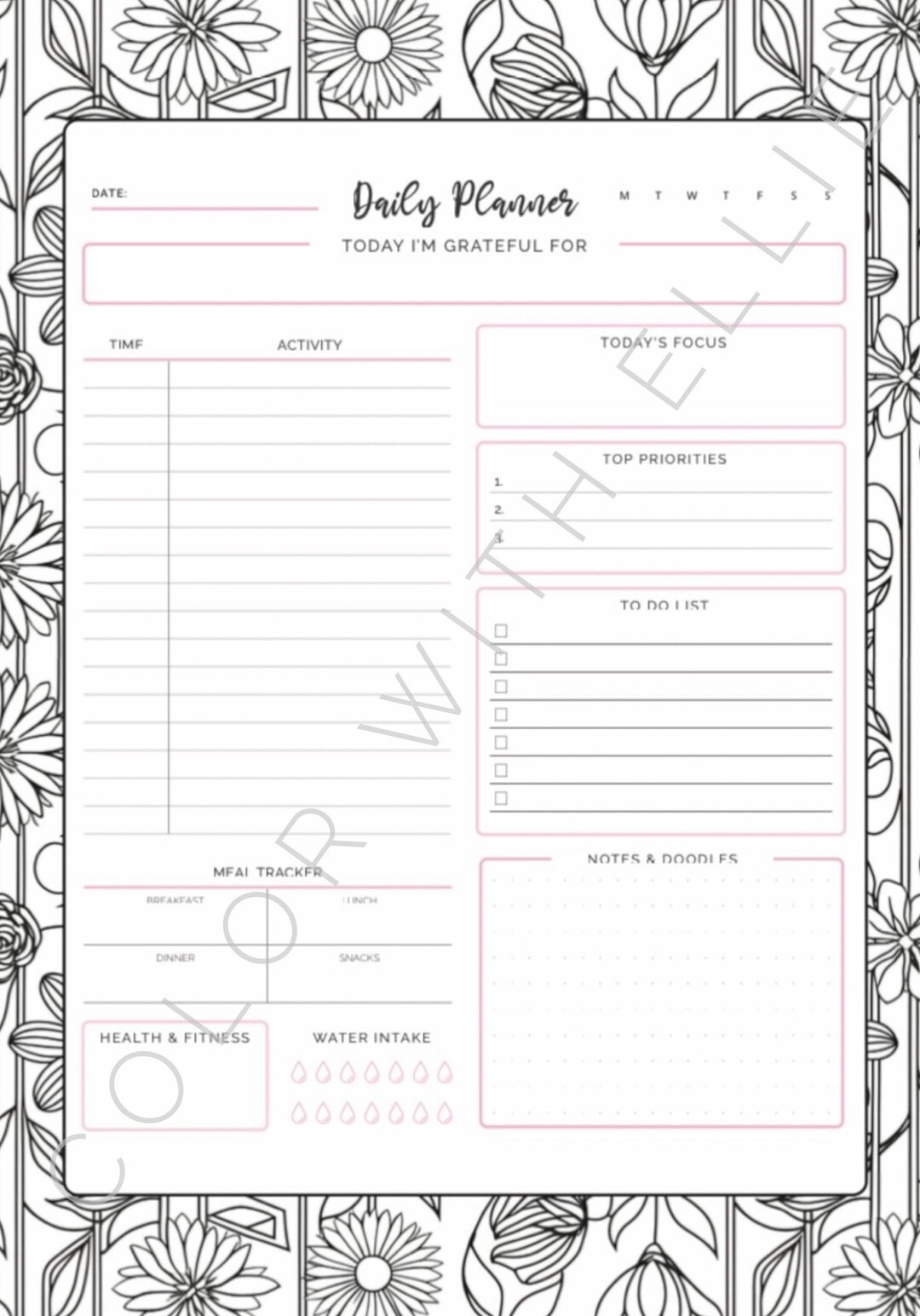 Printable Daily Planner / Coloring Planning / Adult Colour / Instand ...