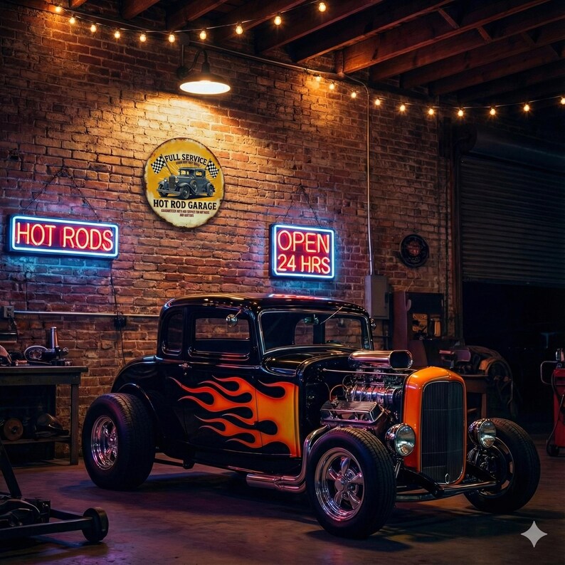 Vintage Hot Rod Garage Tin Sign-wall Art-classic Car Decor for Man Cave ...