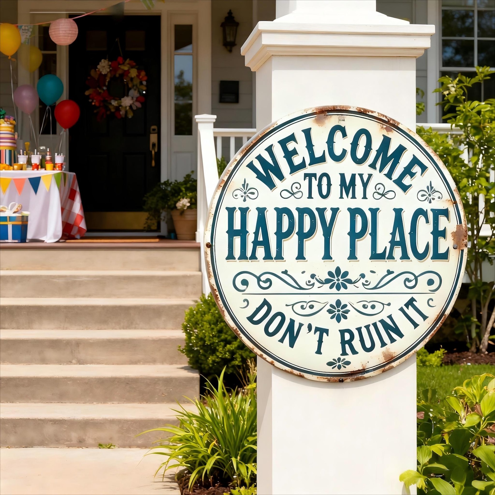 Vintage Rustic 'welcome to My Happy Place' Metal Sign – Whimsical Home ...