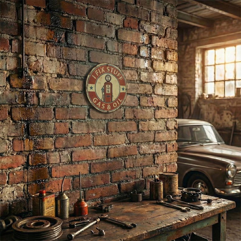 Vintage Rustic Metal Tin Sign | Retro Garage Decor Mechanic Gift | Man ...