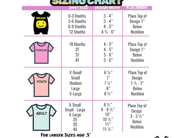 T-shirt Size Chart and Placement SVG, T-shirt Size Chart Svg, Size ...