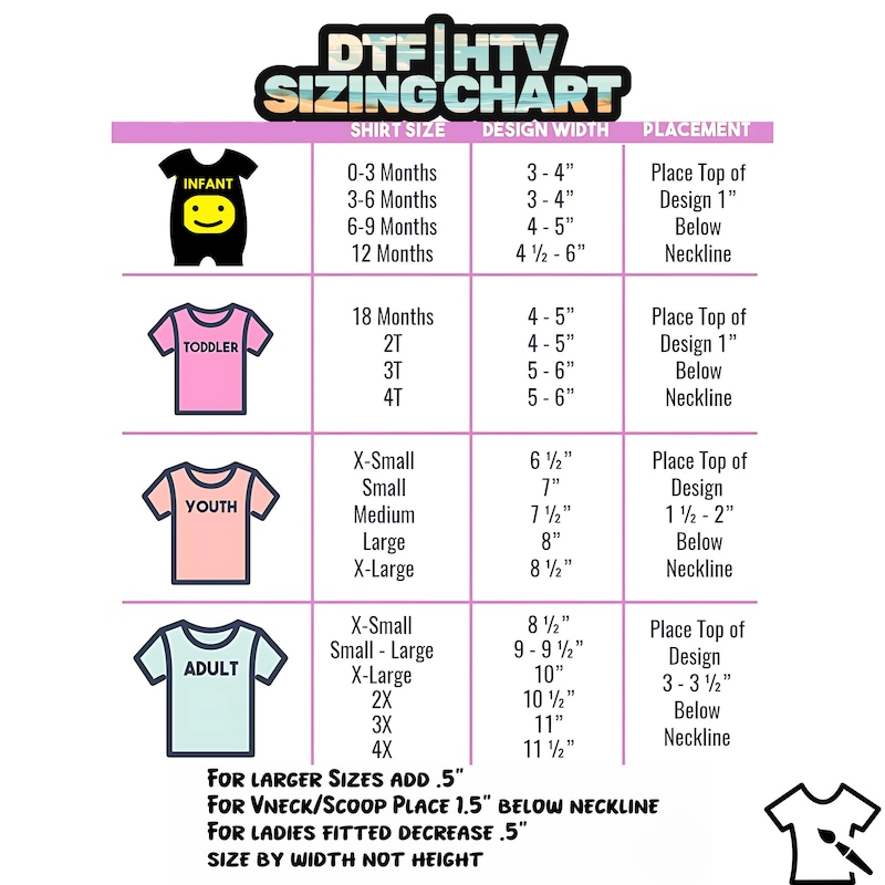 Dtf Size Chart - Etsy