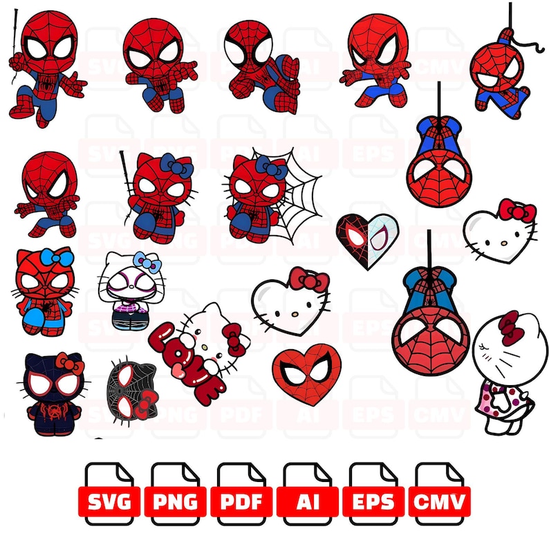 SVG Cut Files for Cricut, Printable Hello Spidey Spiderman Kitty Bundle ...