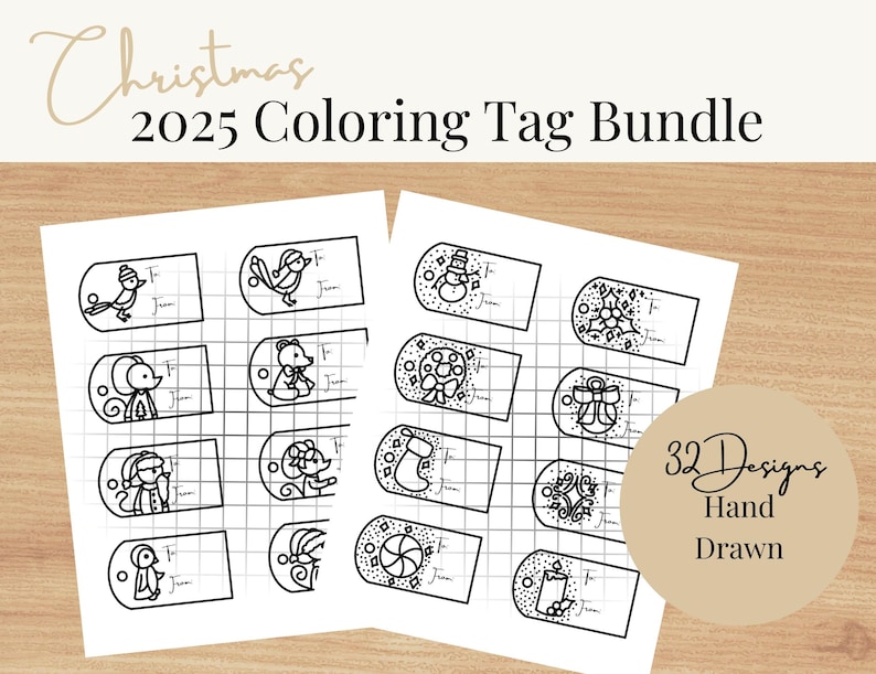 2025 Christmas Gift Tag DIY Coloring Page Bundle - Etsy