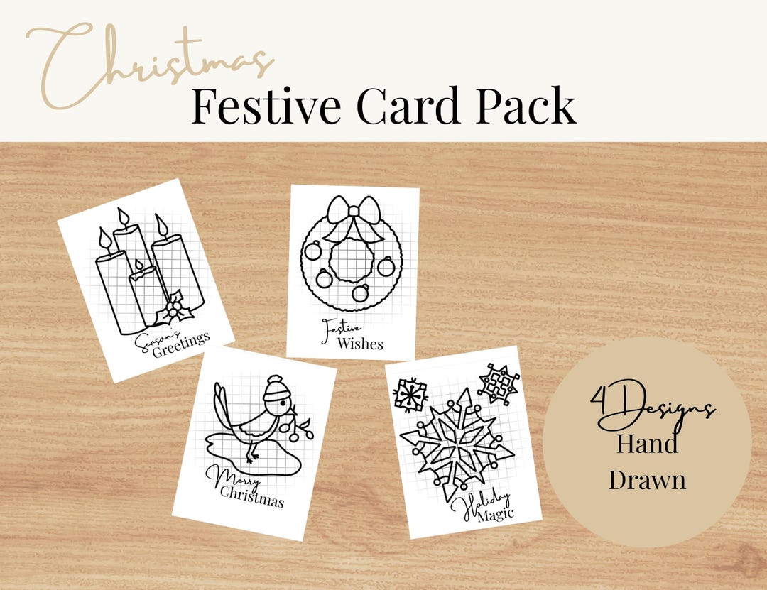 DIY Festive Christmas Cards Coloring Pages & Crafts - Etsy