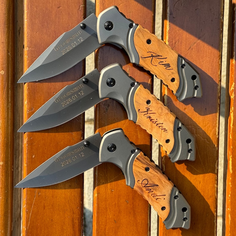 Personalized Pocket Knife With Engraved Wood Handle, Custom Folding ...