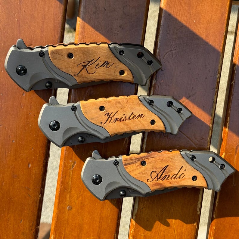 Personalized Pocket Knife With Engraved Wood Handle, Custom Folding ...