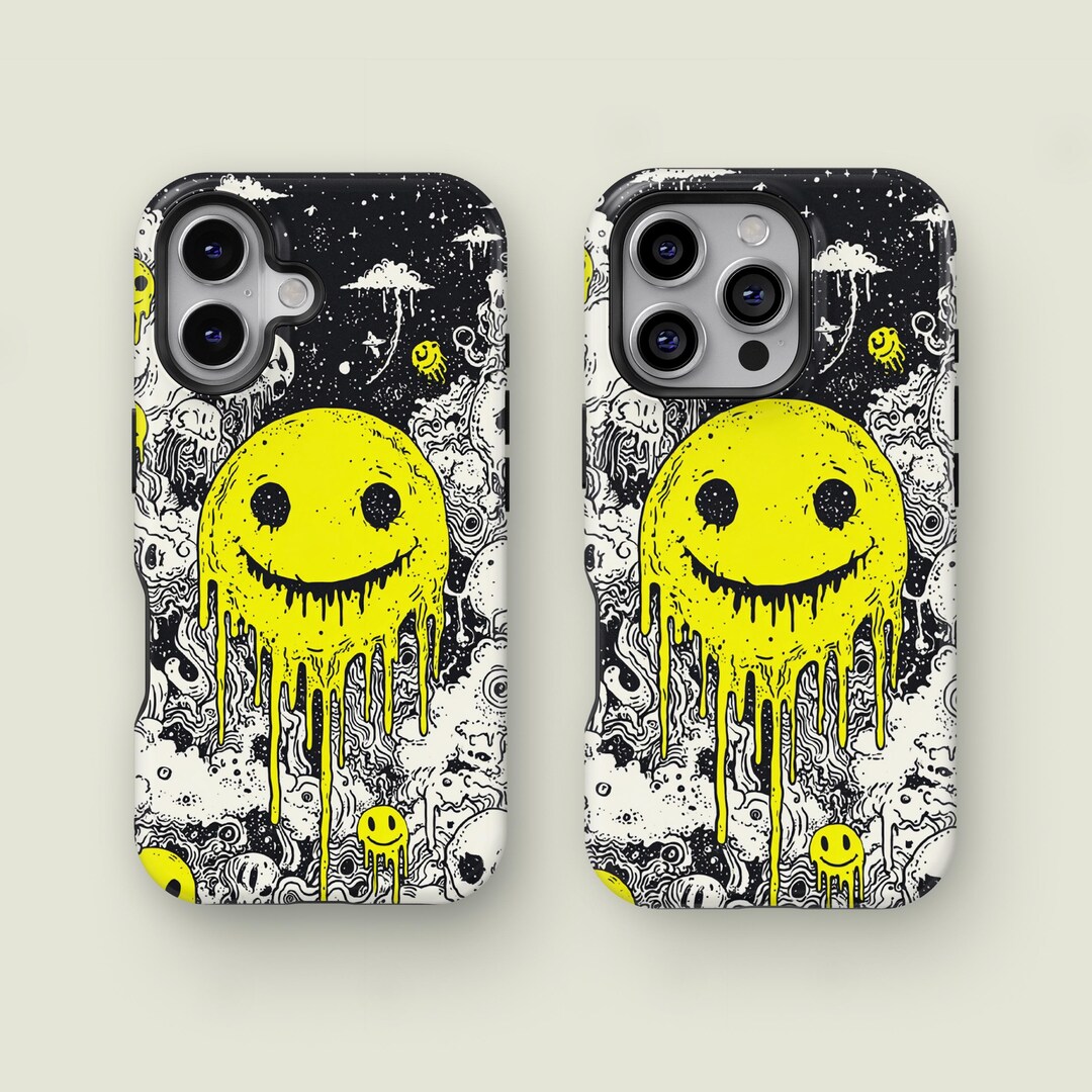 Trippy Dripping Smiley Face iPhone Case, Psychedelic Grunge Art Phone ...