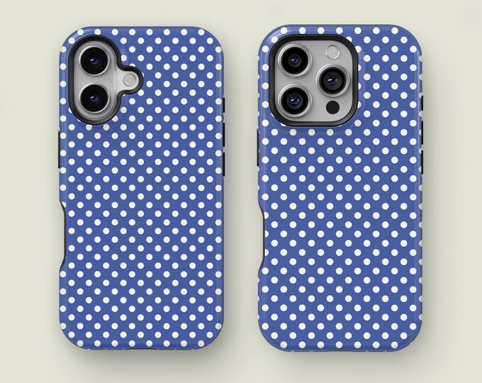 Navy Blue Polka Dot Phone Case for iPhone 17 16 15 14 13 12 Pro Max ...
