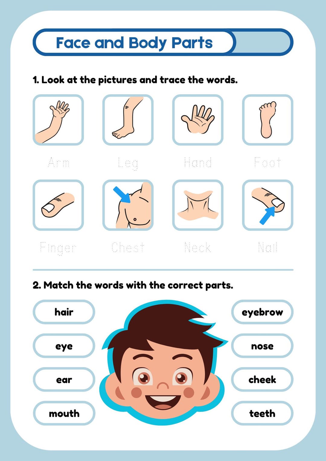 Learning Body Parts Worksheet - Etsy