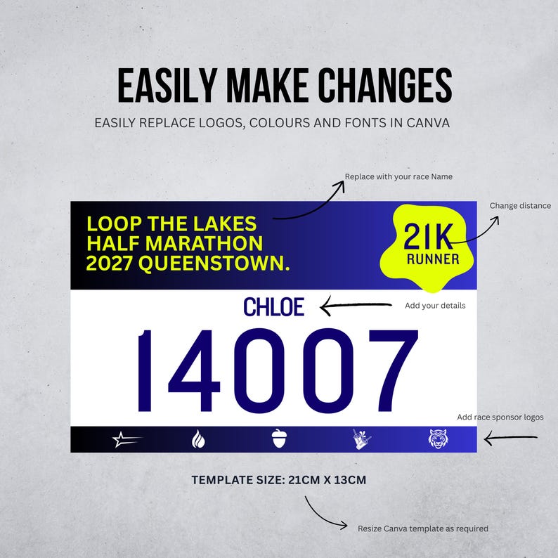 Race Bib Canva Template: Half Marathon, 10k, 5k (digital Download) - Etsy